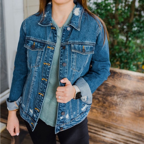 Cello | Jackets & Coats | Cello Medium Wash Distressed Denim Jacket ...